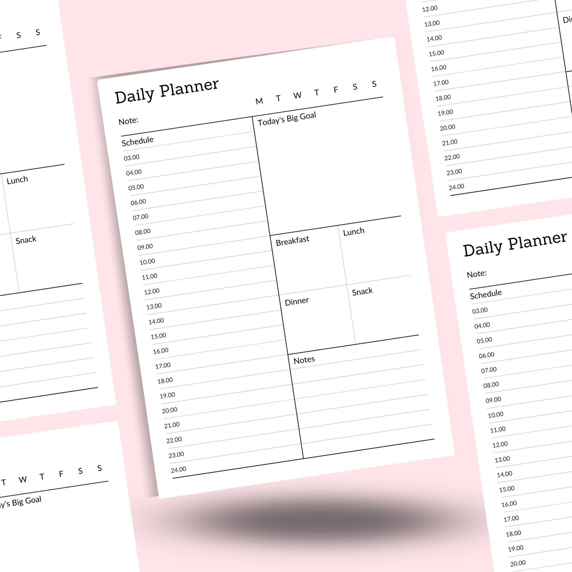 24 Hour Elegant Day Productivity Planner | Undated Daily Planner ...