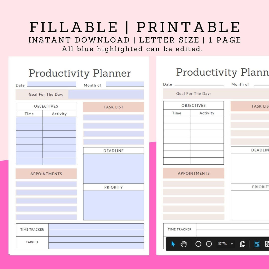 Fillable Planner Print | the Daily Productivity Planner Print Digital ...