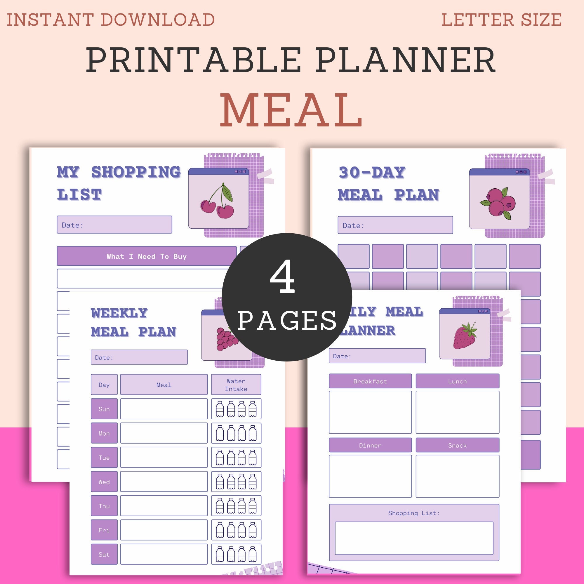 Monthly Meal Prep Planner & Grocery List | Digital Download Shopping ...
