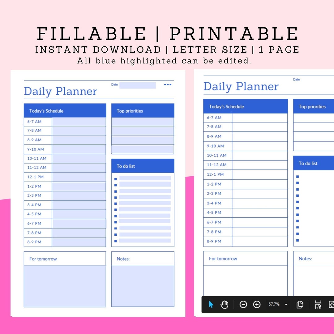 Fillable Planner Print | the Daily Productivity Planner Print Digital ...