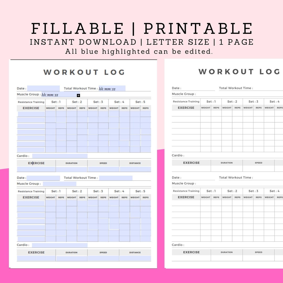 Simple Customizable Workout Log | Exercise Tracker Log Printable | My ...