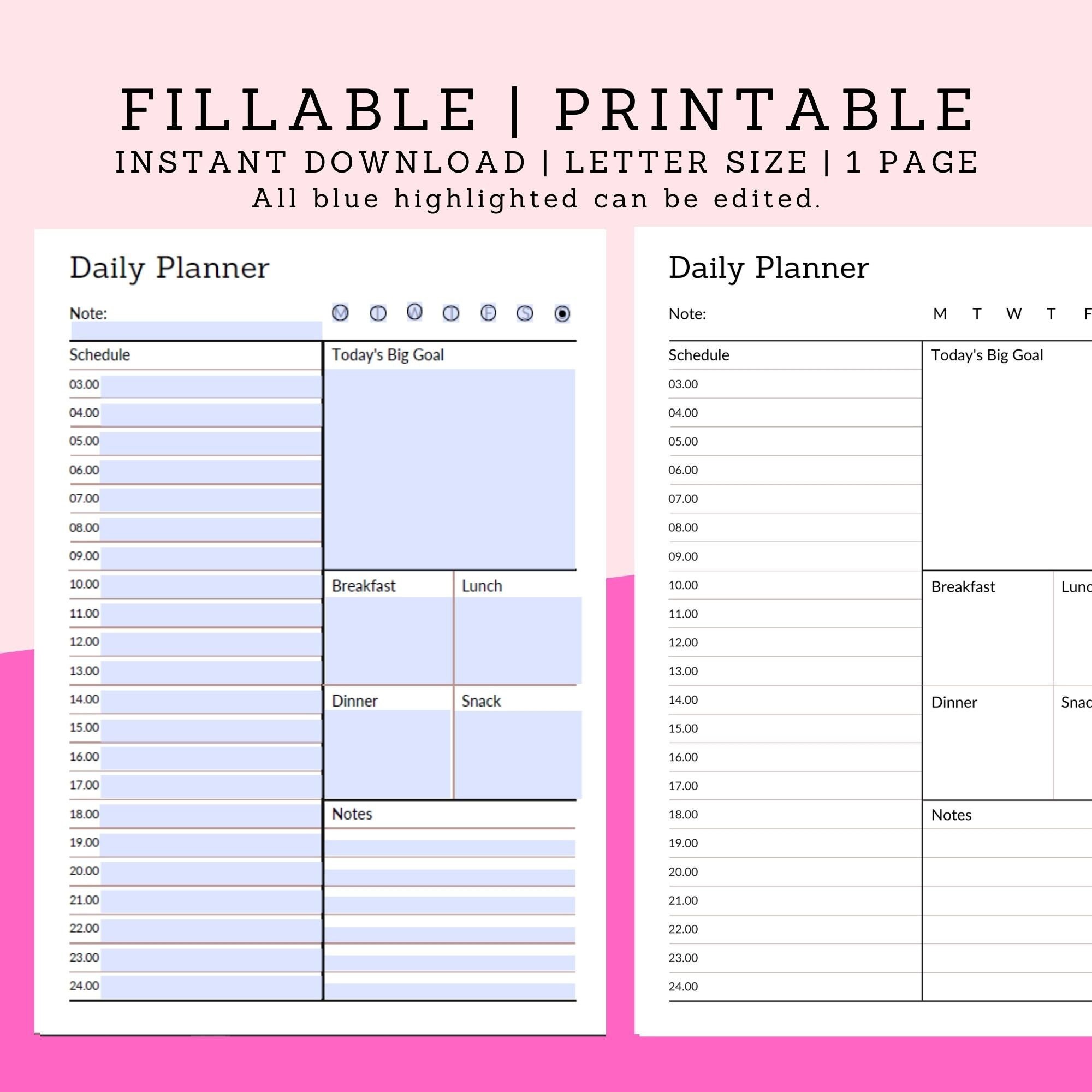 24 Hour Elegant Day Productivity Planner | Undated Daily Planner ...