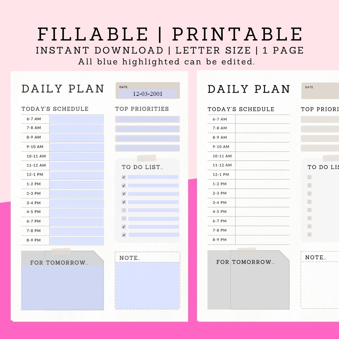 Daily to Do List | Hourly Daily Planner | Undated Day at a Glance ...