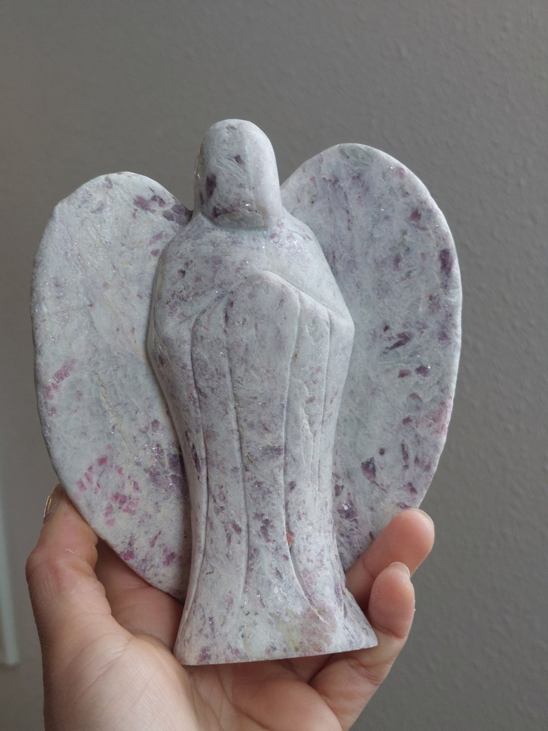 Big Elegant Angel Carving Blue Indicolite and Pink Tourmaline and Mica ...