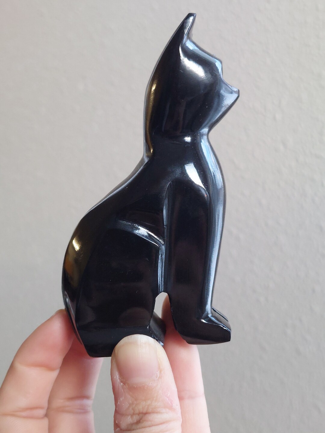Hand Carved Black Obsidian Cat Carving, Protective Spirit Animal - Etsy
