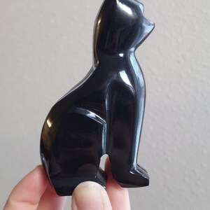 Black Obsidian Cat Carving, Beautiful Details, Hand Carved, Protective ...