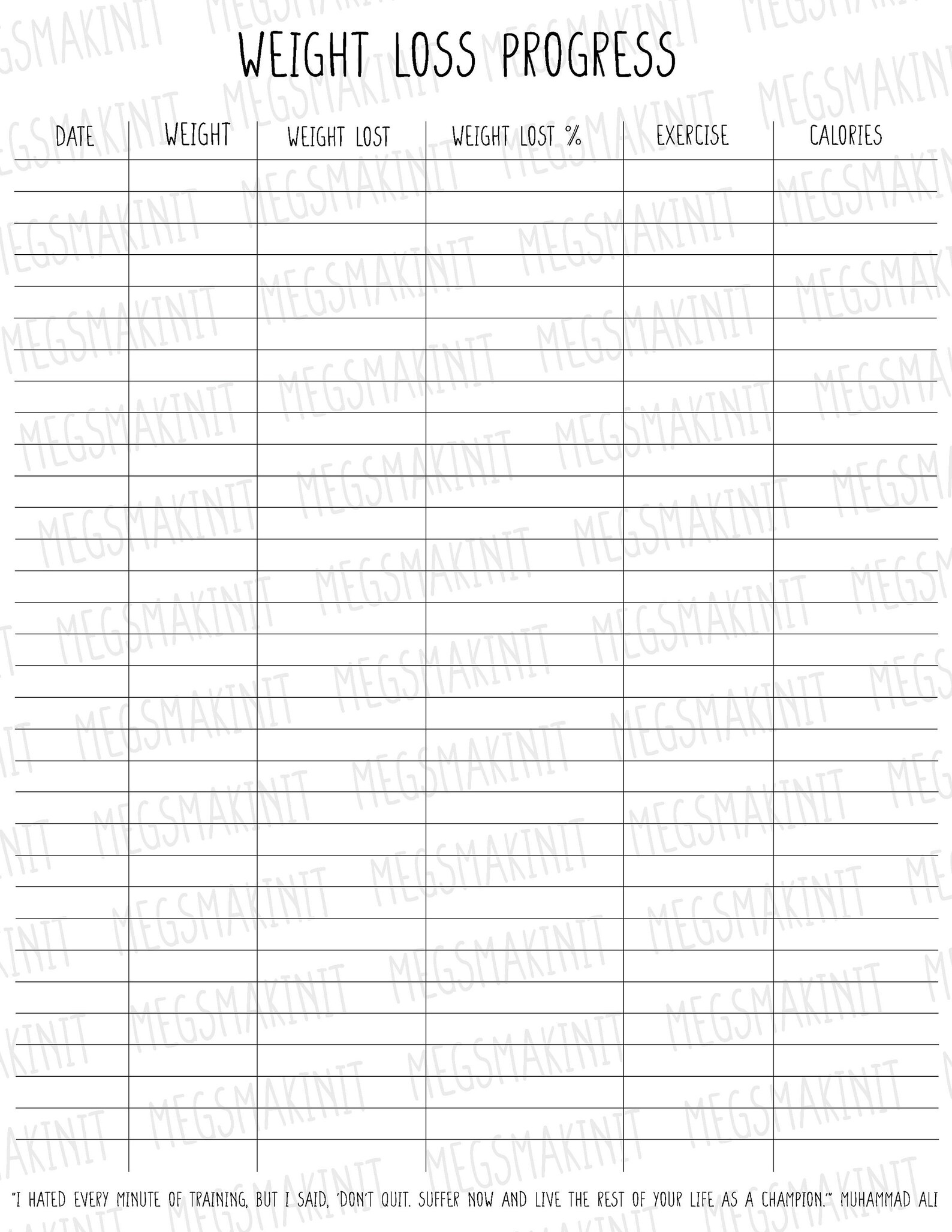 Printable Monthly Weight Loss Tracker Digital File (JPG) - Etsy