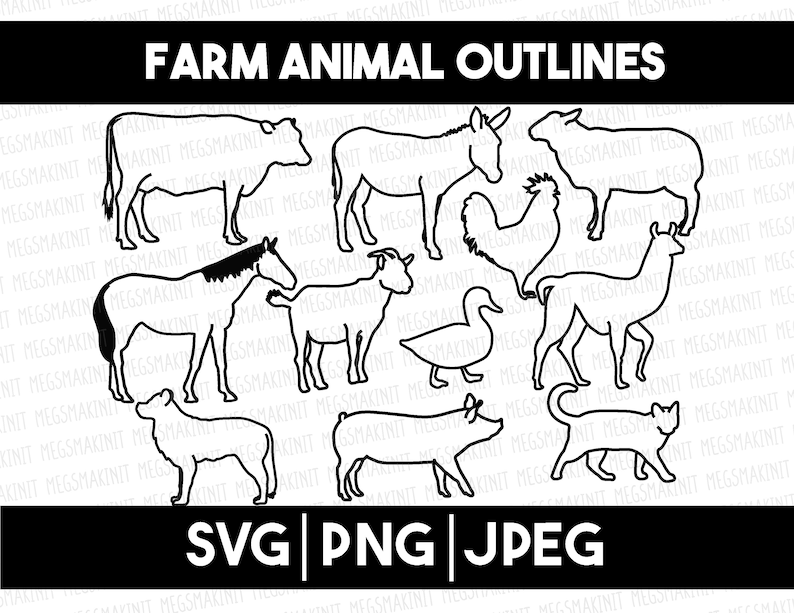 Farm Animal Outlines Digital Files SVG, PNG, JPG - Etsy