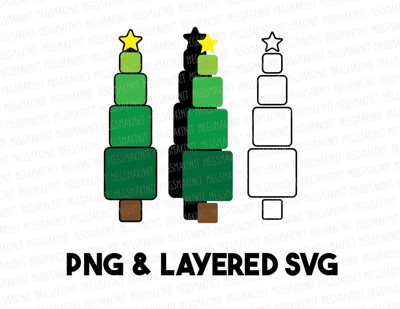 Square Christmas Tree Layered SVG, Square Christmas Tree Outline SVG ...