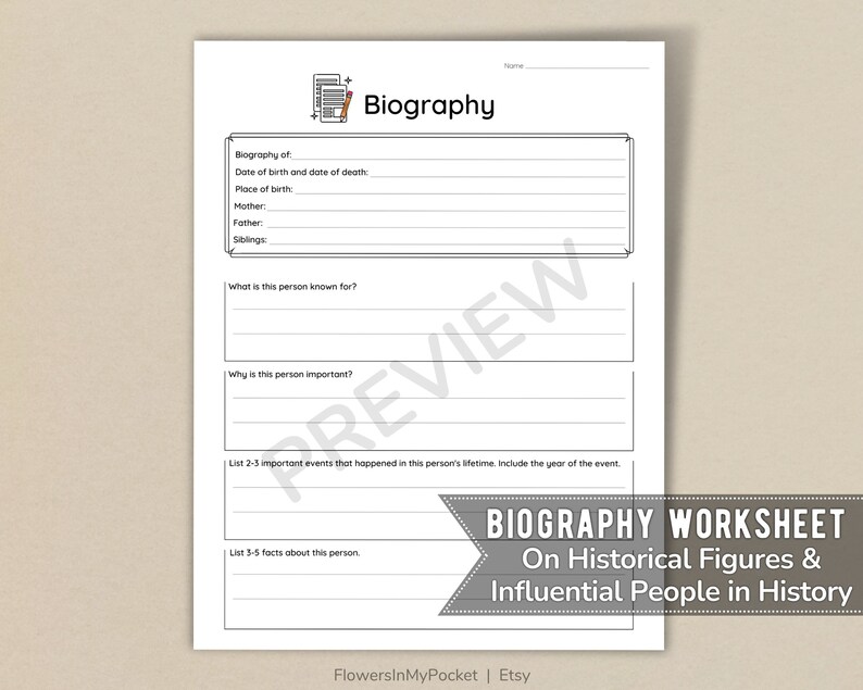 Biography Printable Worksheet on Historical Figures and Influential ...