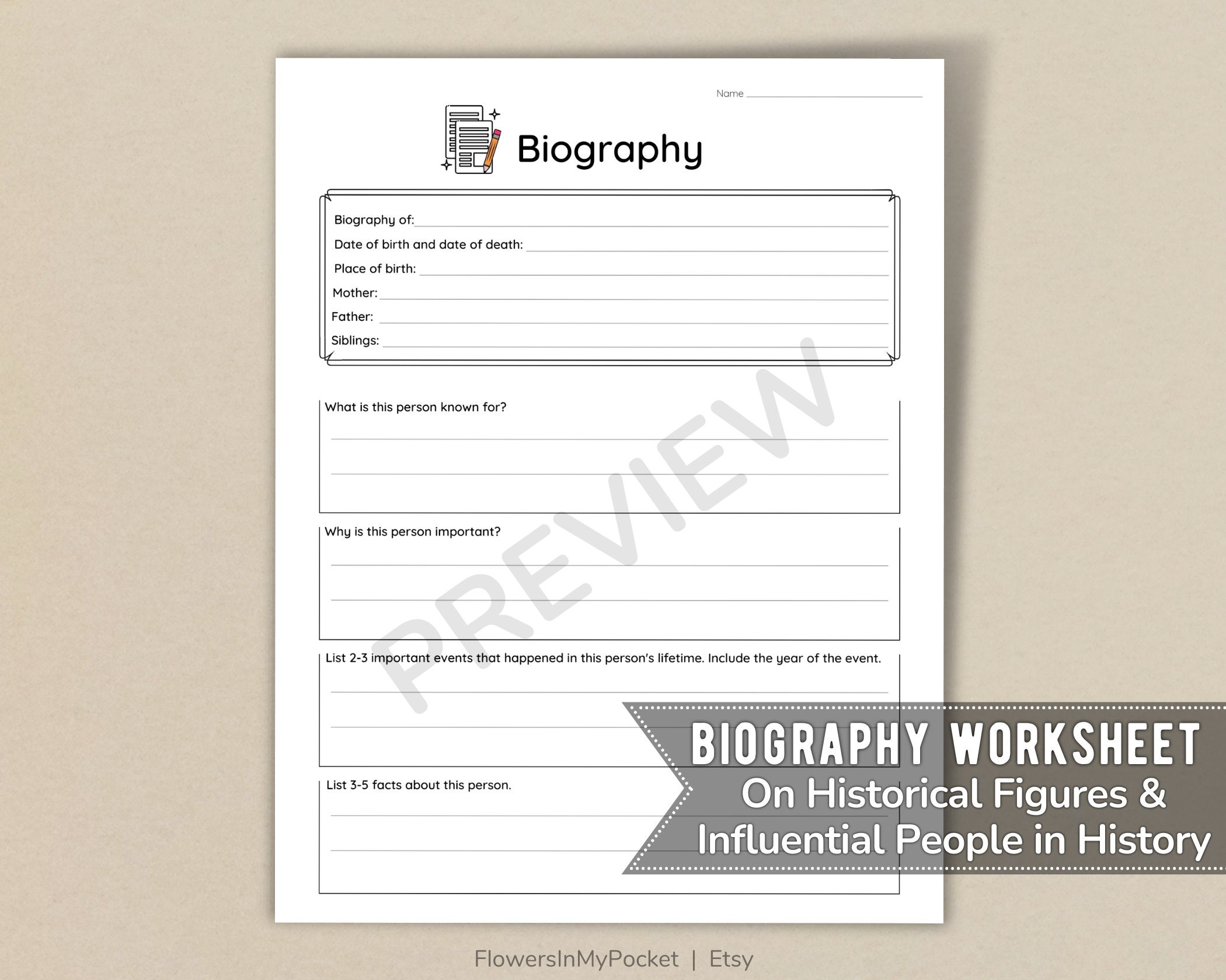 Biography Printable Worksheet on Historical Figures and Influential ...