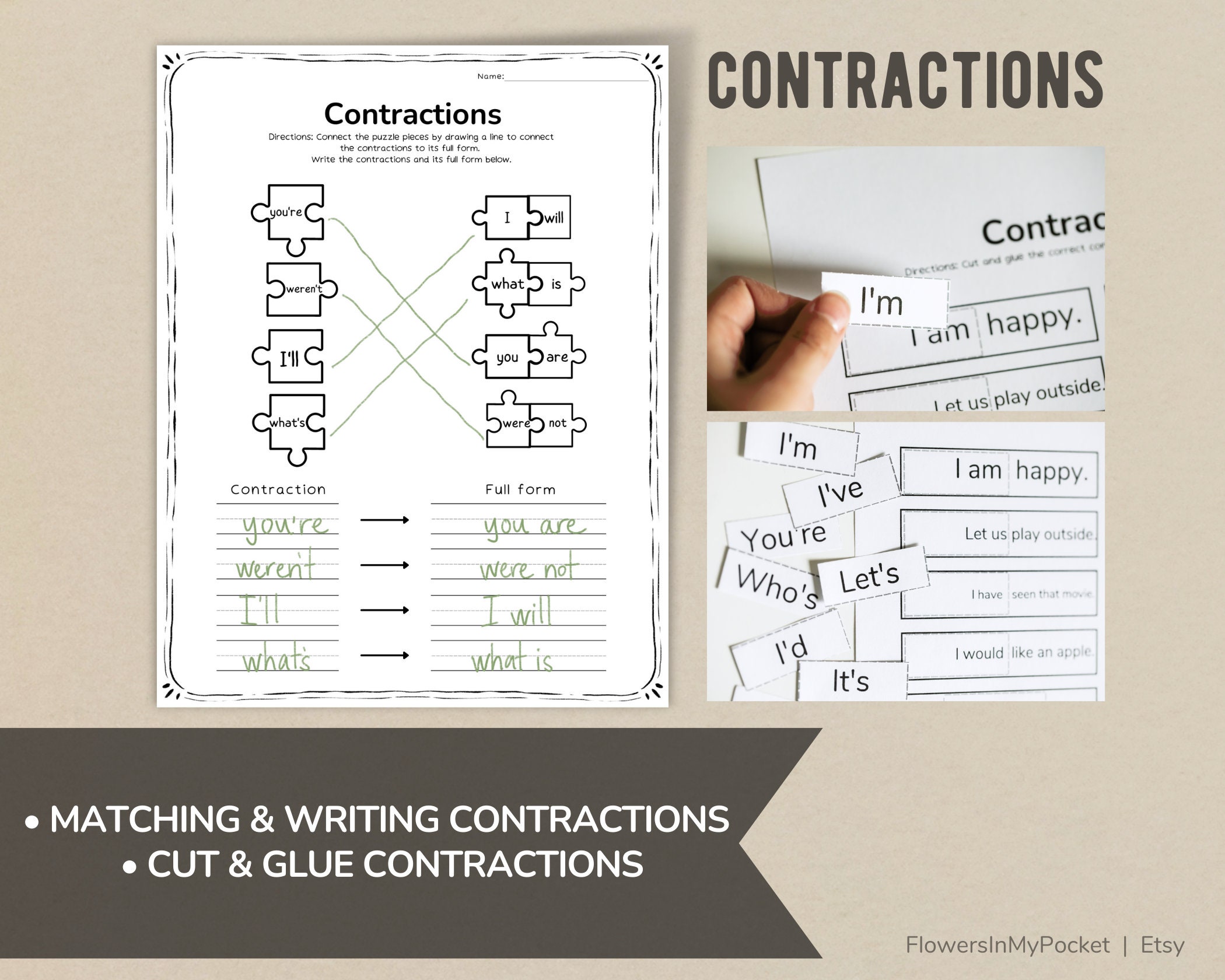 Language Arts Printable Worksheets on Writing Contractions and ...