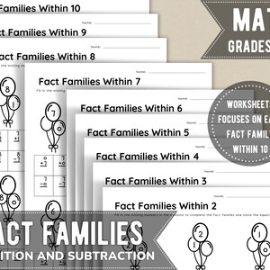 Fact Families Within Ten | 25 Printable Worksheets | Addition ...