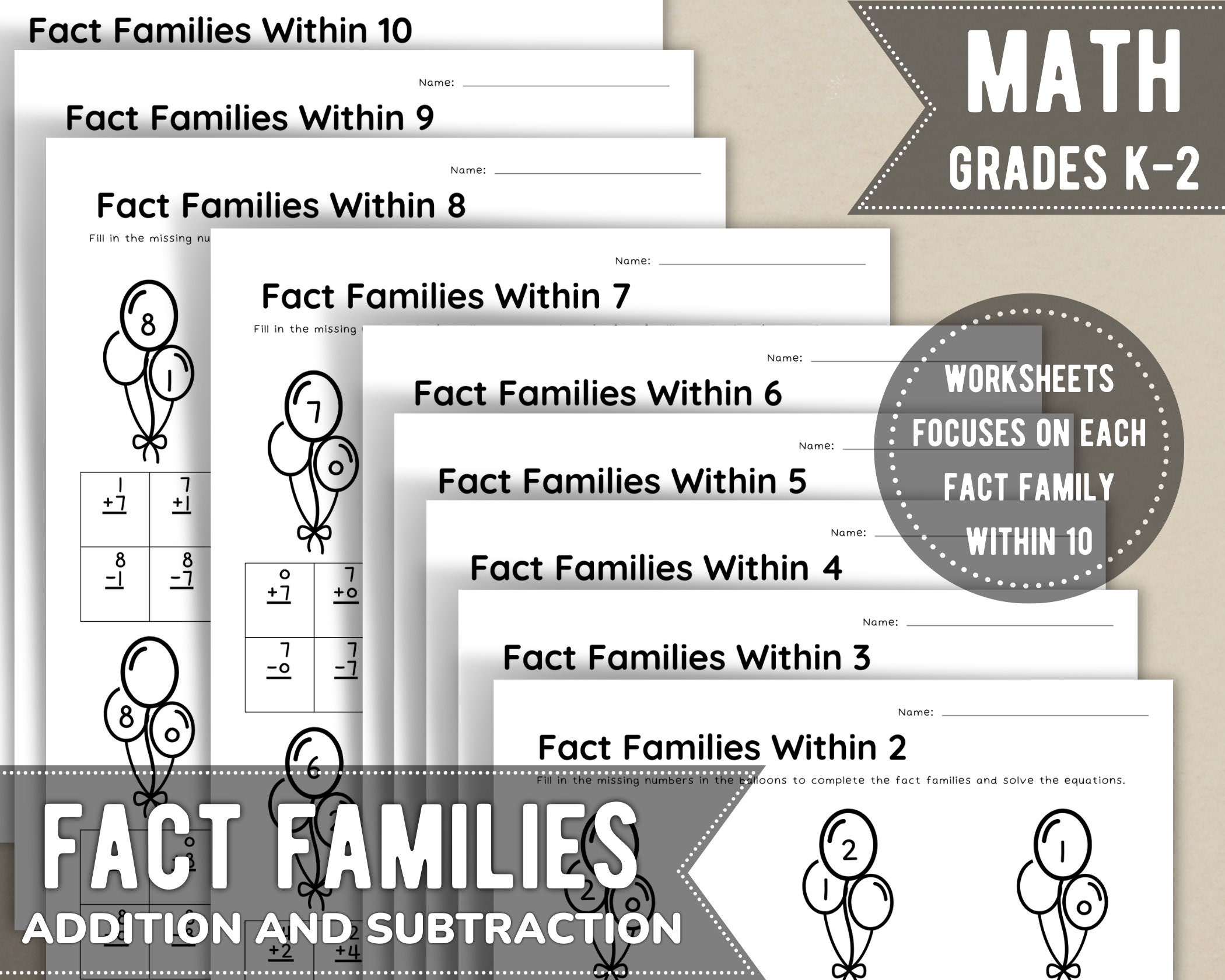 Fact Families Within Ten | 25 Printable Worksheets | Addition ...