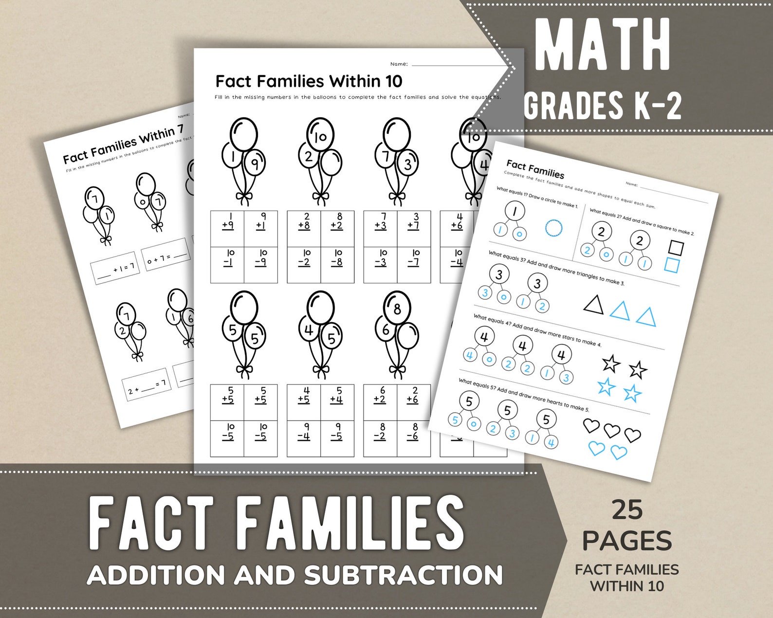 Fact Families Within Ten | 25 Printable Worksheets | Addition ...