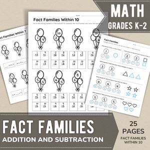 Fact Families Within Ten | 25 Printable Worksheets | Addition ...