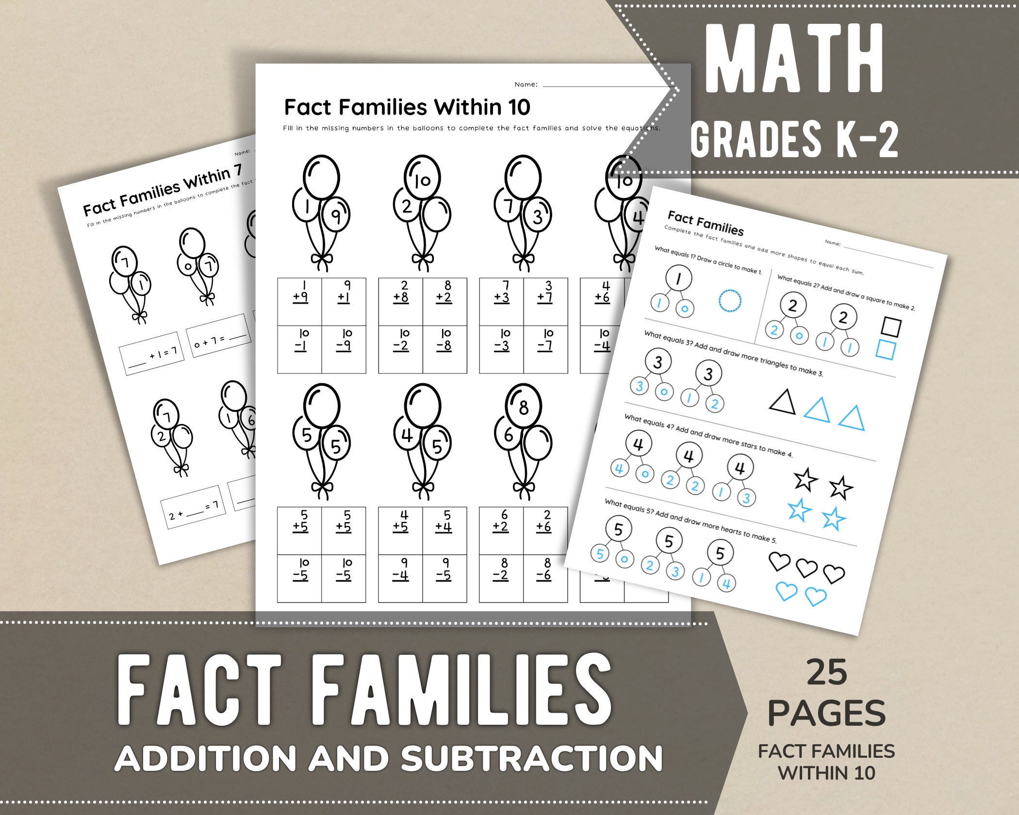 Fact Families Within Ten | 25 Printable Worksheets | Addition ...