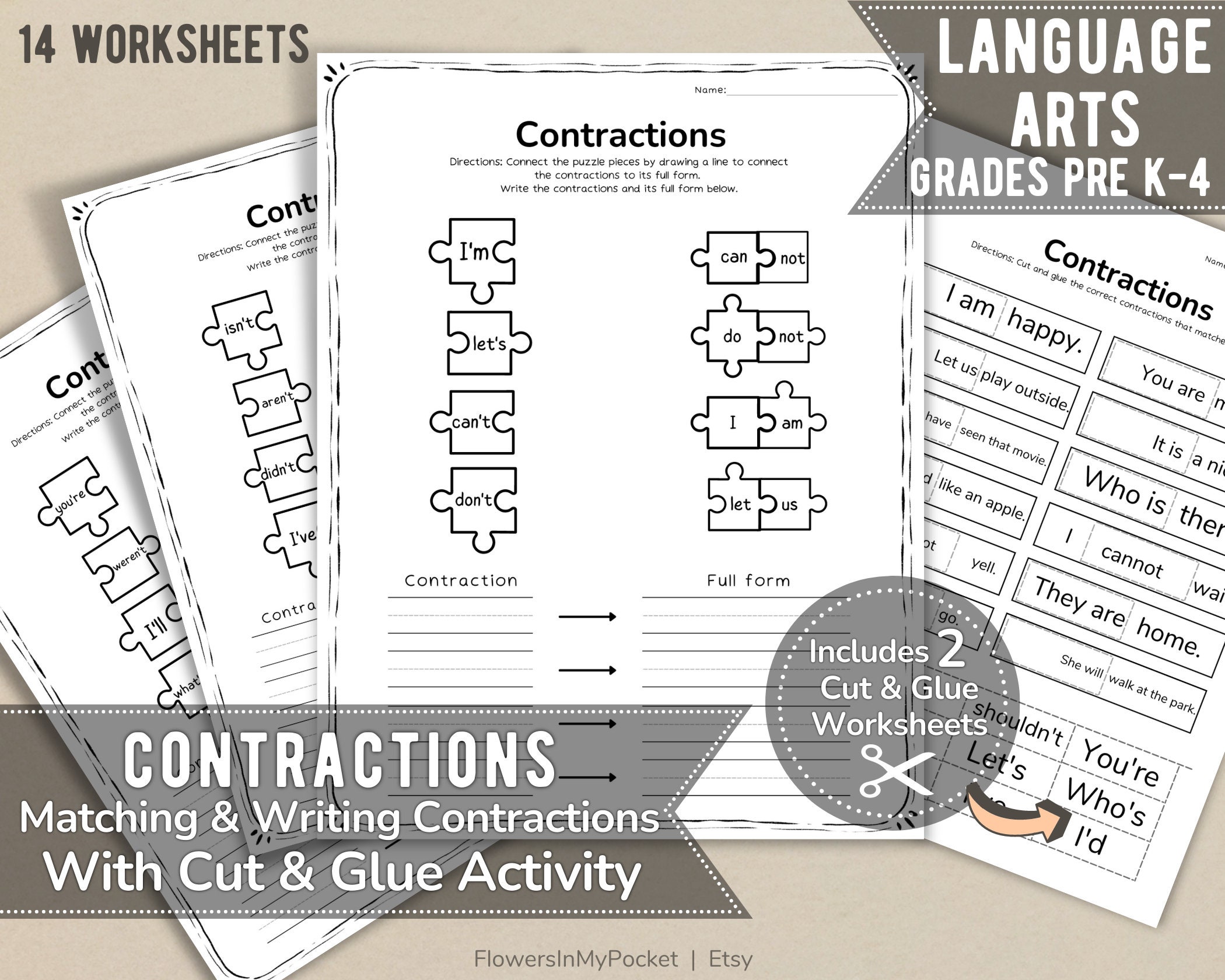 Language Arts Printable Worksheets on Writing Contractions and ...