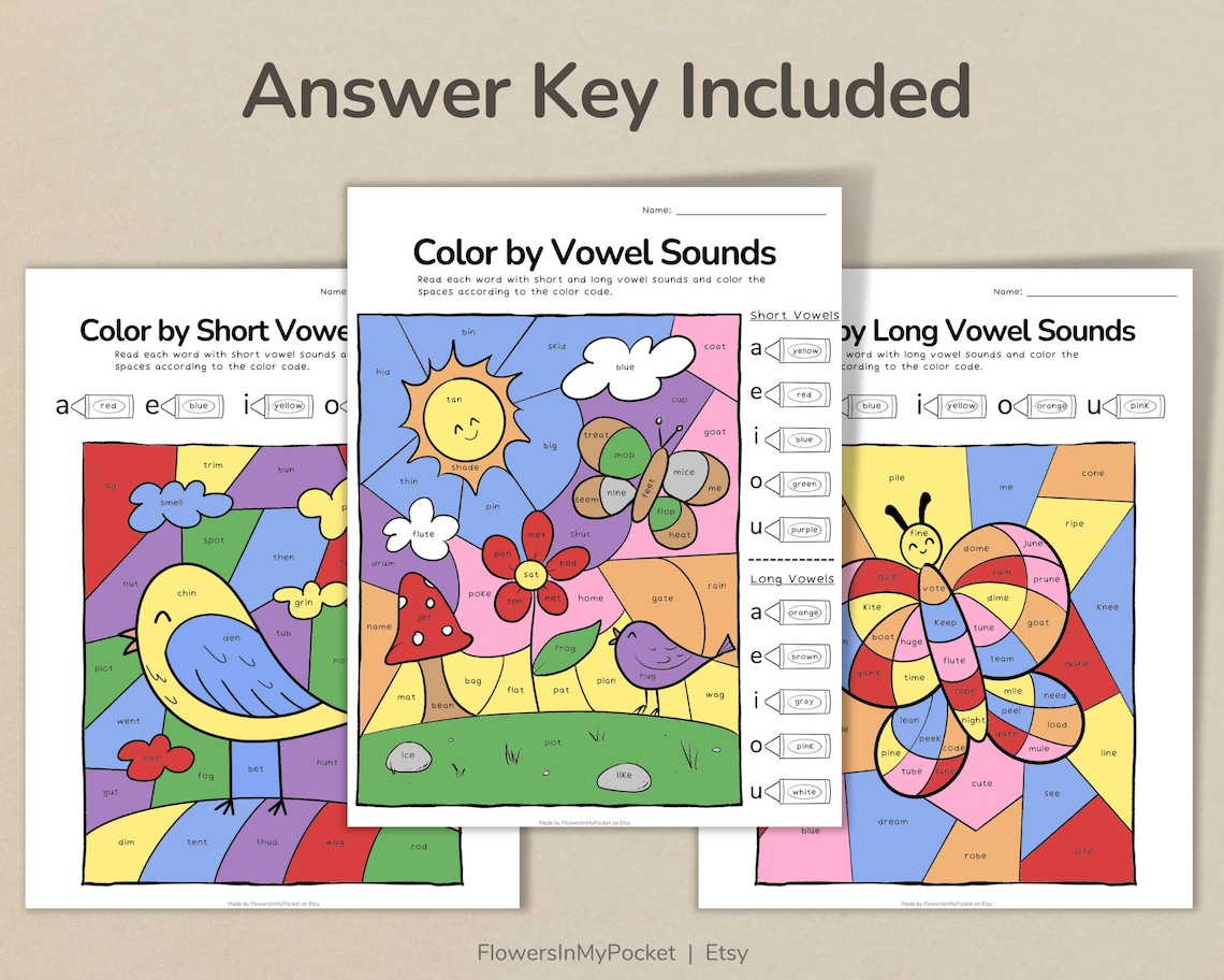 Color by Code - Short & Long Vowels Printable Worksheets | Phonics ...