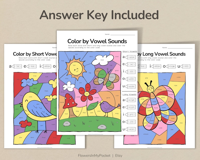 Color by Code - Short & Long Vowels Printable Worksheets | Phonics ...