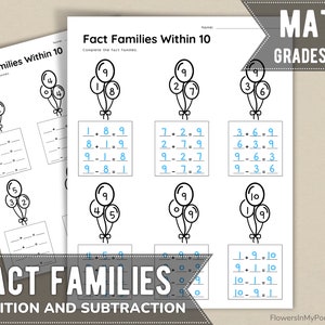 Fact Families Within Ten | 25 Printable Worksheets | Addition ...