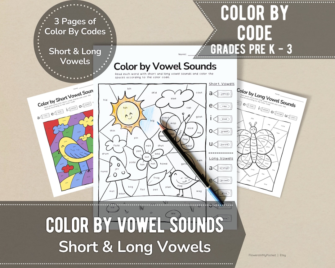 Color by Code - Short & Long Vowels Printable Worksheets | Phonics ...