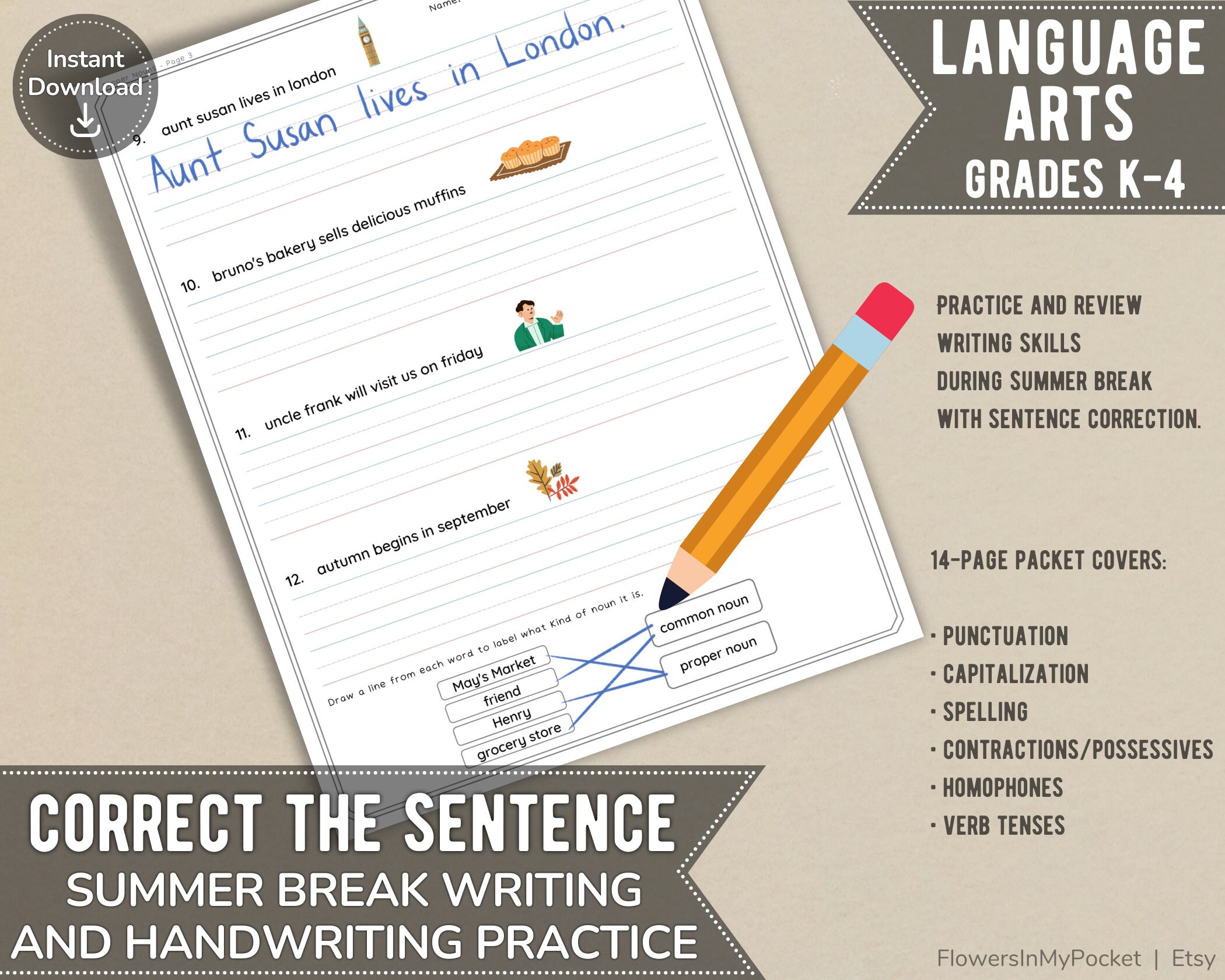 Correct the Sentence Printable Worksheets | Summer Break Writing ...