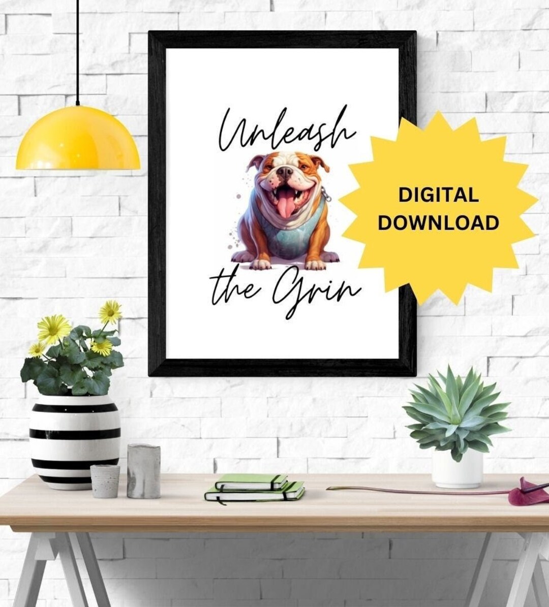 Unleash the Grin | Bully Breed Dog Smiling | Printable Wall Art | Dog ...