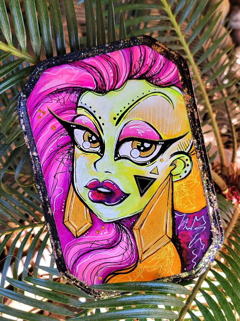 Pink Hair Neon Goth Girl Mini Painting - Etsy Israel