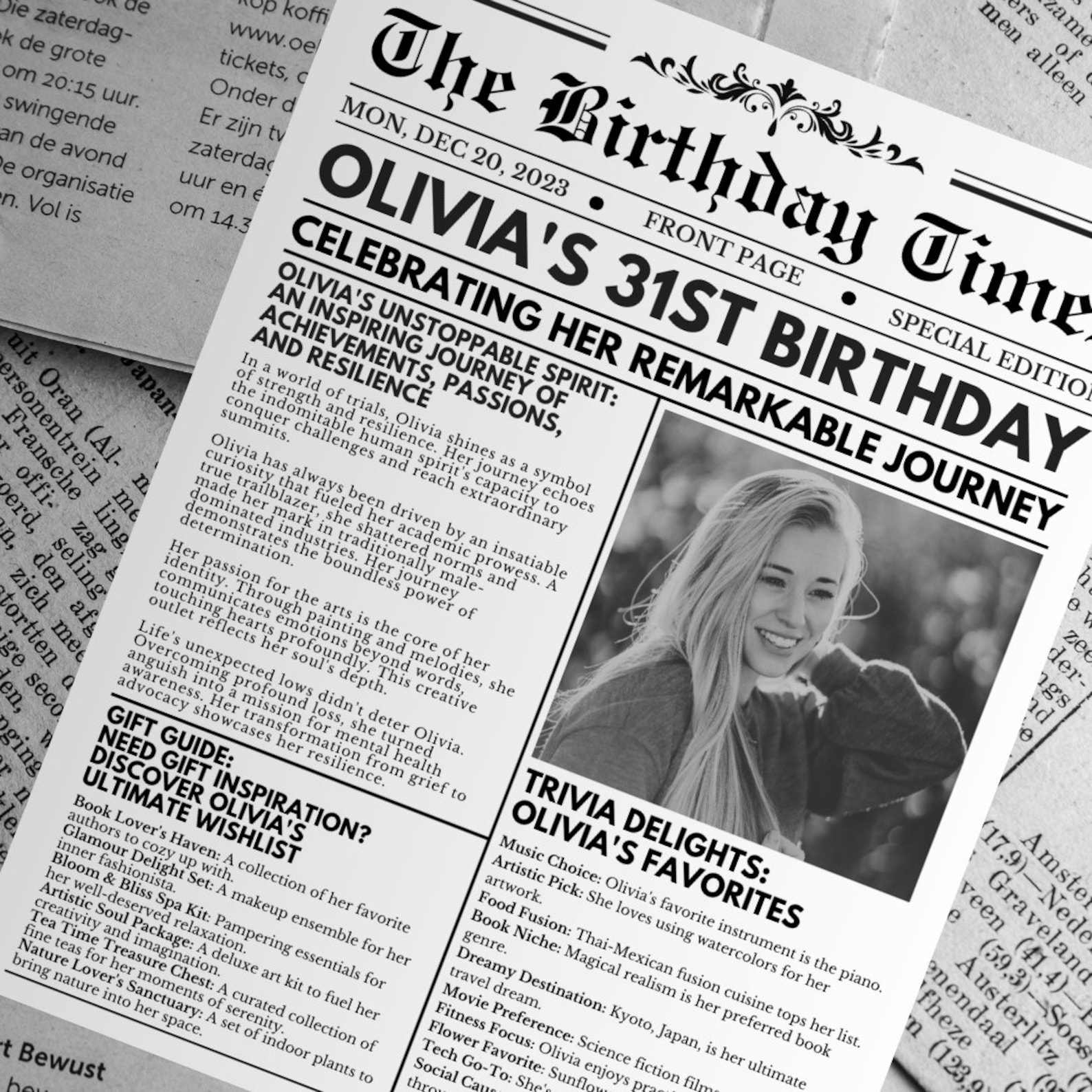 Personalized Birthday Newspaper Announcement Book Newspaper Headlines ...
