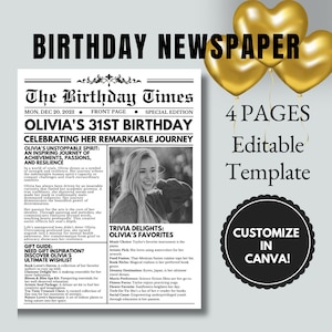 Personalized Birthday Newspaper Announcement Book Newspaper Headlines ...