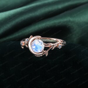Natural Moonstone Engagement Ring Bridal Sets Art Deco Ring Moon Star ...