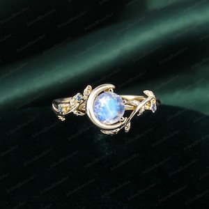 Natural Moonstone Engagement Ring Bridal Sets Art Deco Ring Moon Star ...