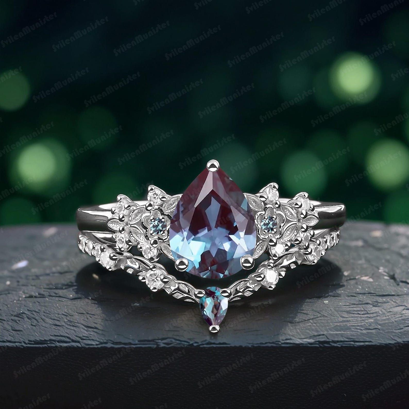Pear Alexandrite Engagement Ring Sets Bridal Sets Rose Gold Nature ...