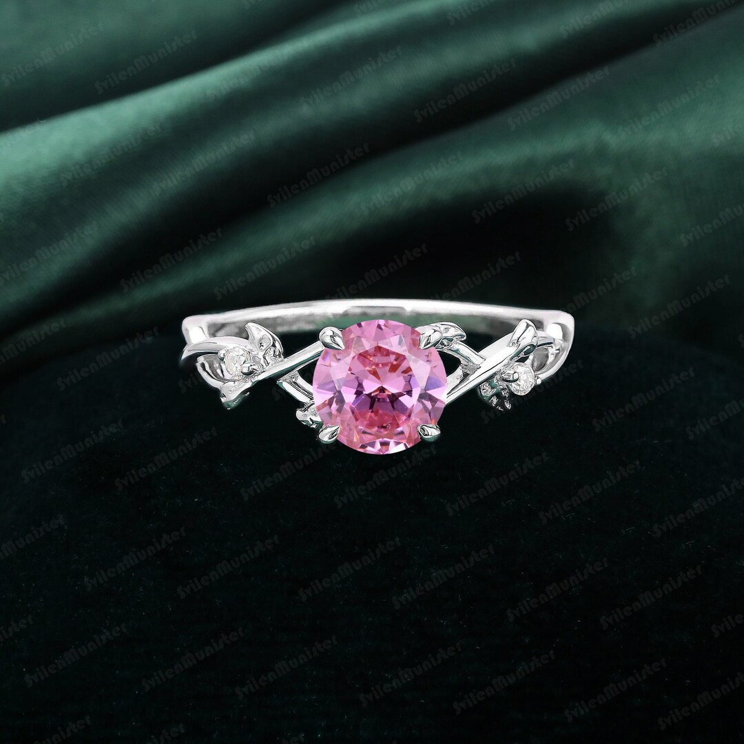 Unique Leaf Pink Sapphire Engagement Ring Sets Bridal Ring White Gold ...