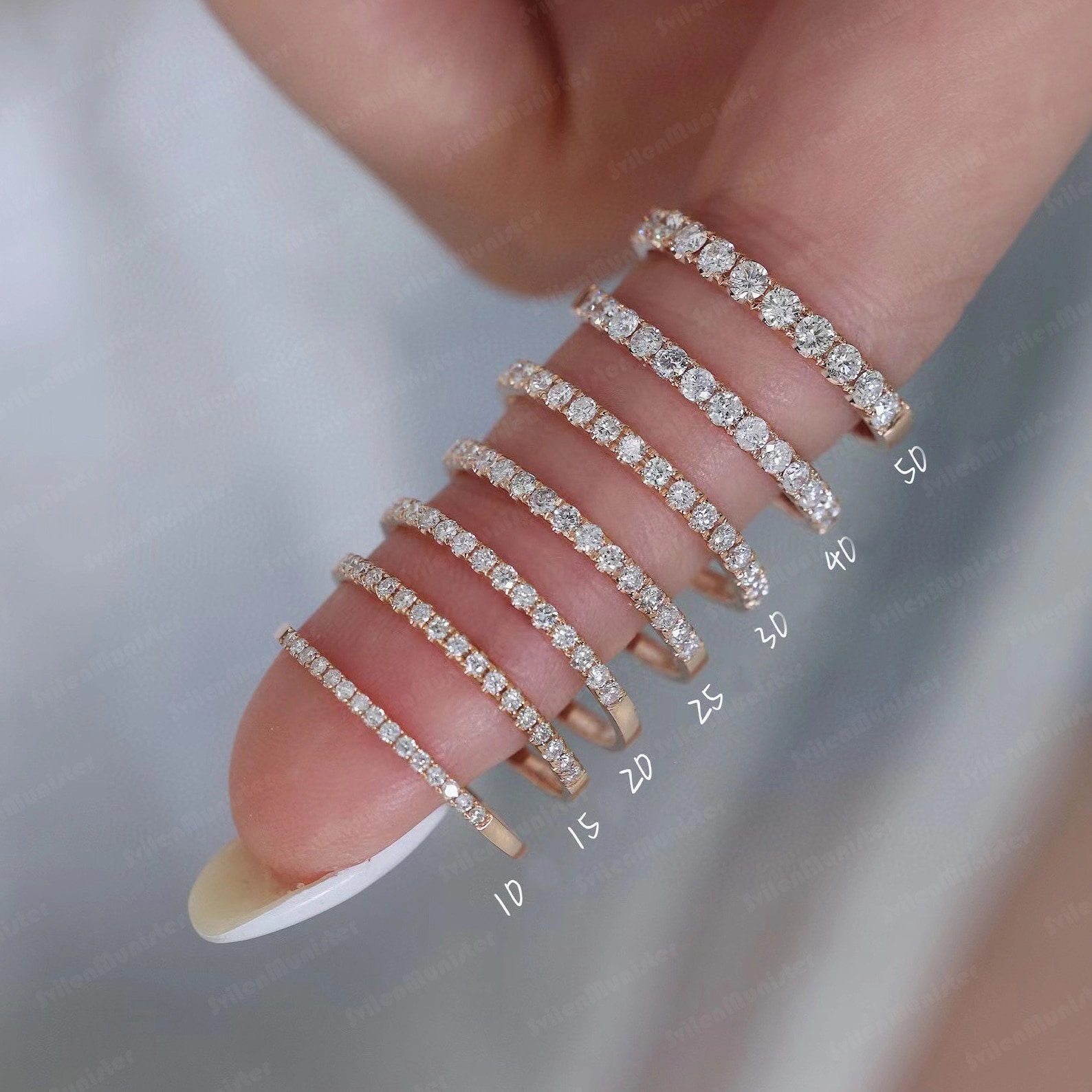 Delicate Diamond Wedding Band Solid 14k 18k Gold Half Eternity Ring ...