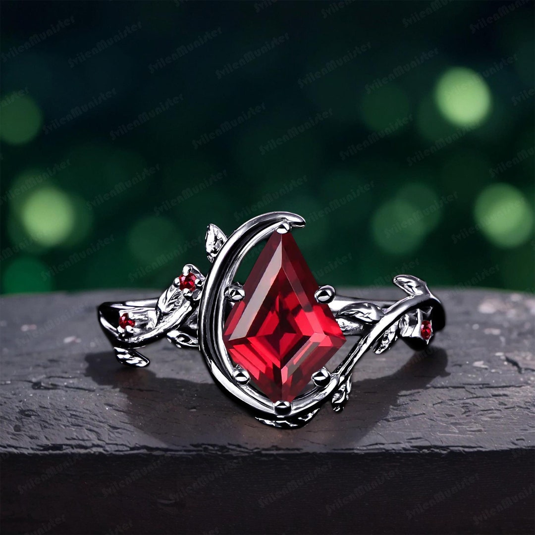 Gothic Black Gold Kite Cut Ruby Engagement Ring Moon Star Vintage ...