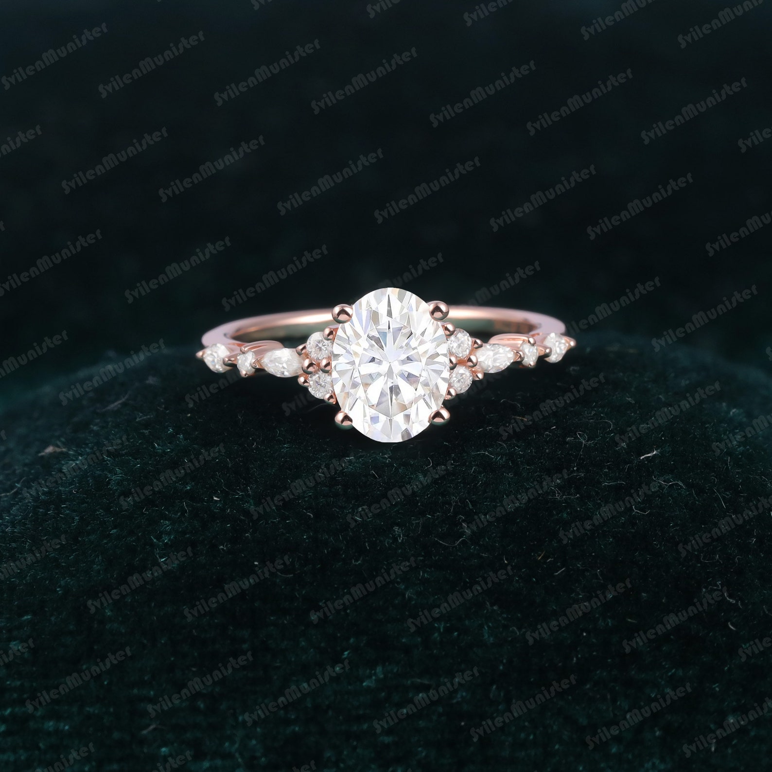Oval Cut Moissanite Engagement Ring Set Rose Gold Unique - Etsy
