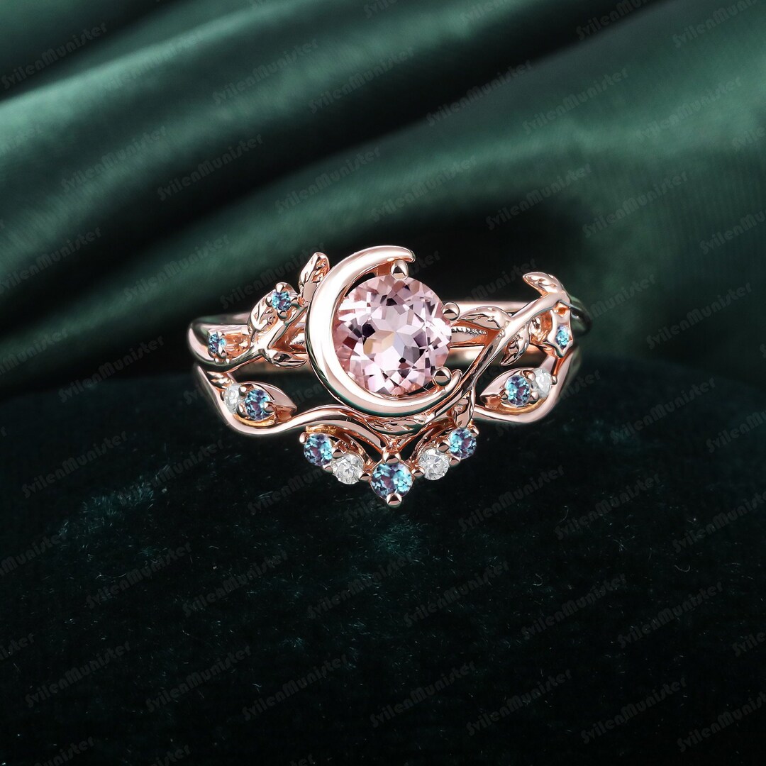Art Deco Ring Nature Inspired Morganite Engagement Ring Bridal Sets ...