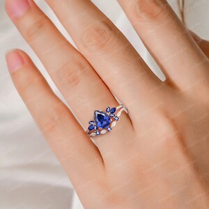 Pear Sapphire Engagement Ring Set Vintage Unique Gemstone Rose Gold ...