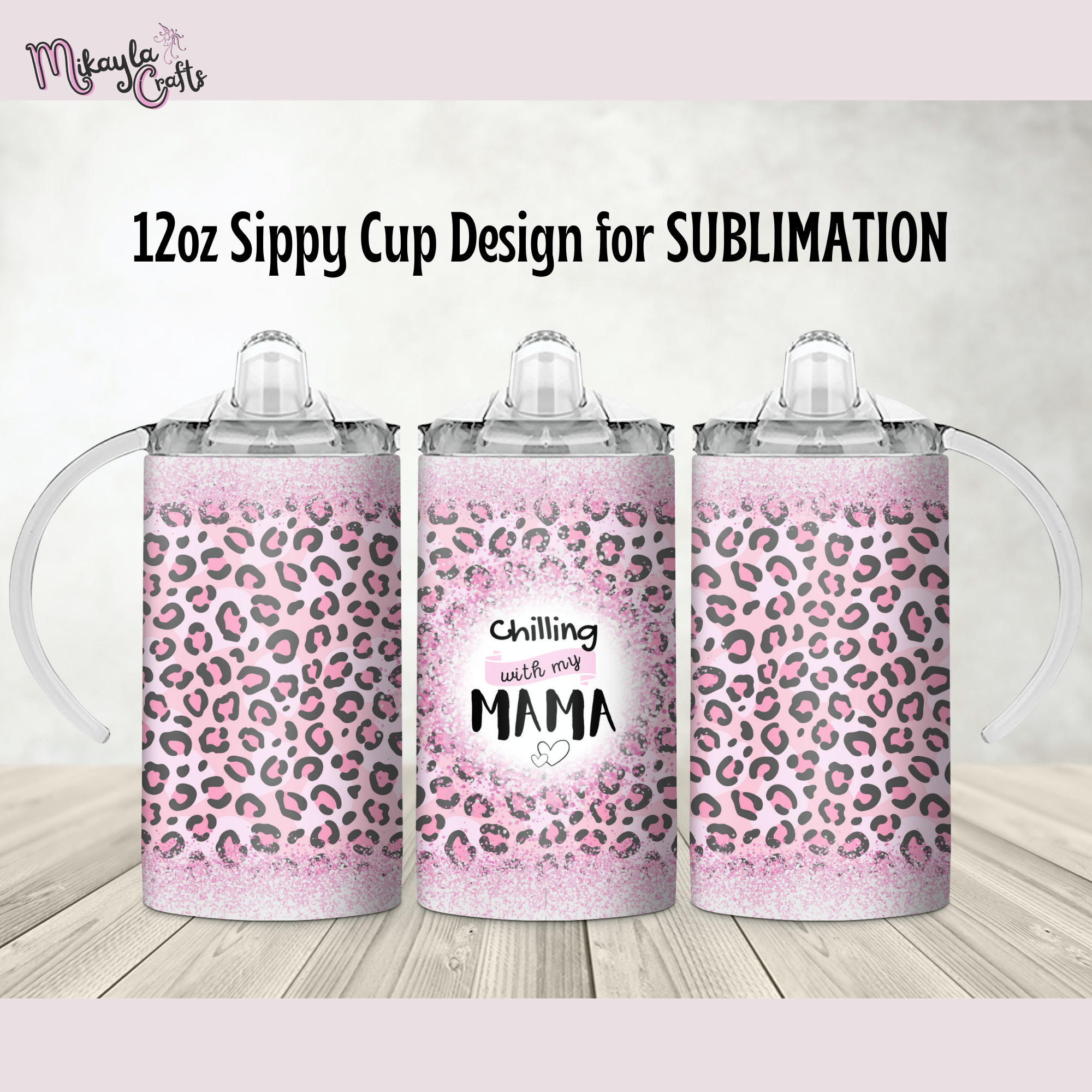 Edit Wording Pink Leopard Print Sippy Cup Sublimation Design - Etsy