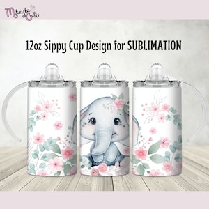 Elephant Sippy Cup Sublimation Design: Pastel Flowers 12oz Tumbler ...