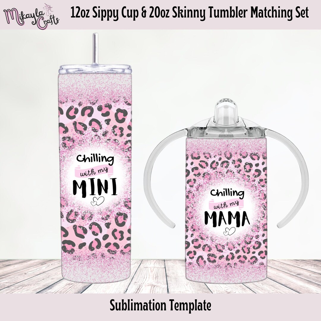 Pink Leopard Print Mama and Mini Tumbler and Sippy Cup Set, 20oz Skinny ...