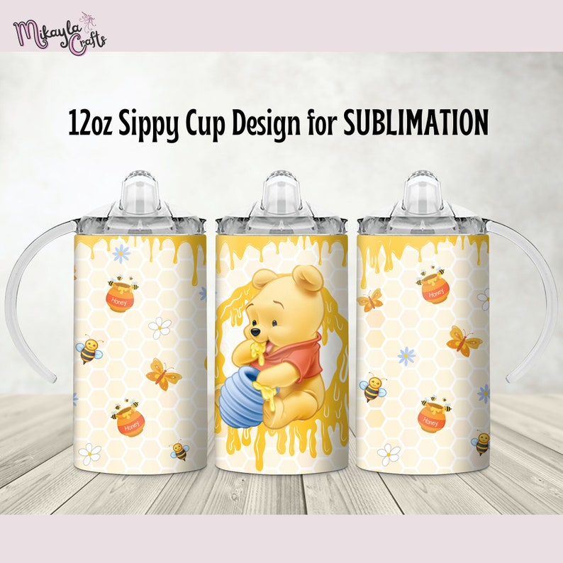 Winnie the Pooh Sippy Cup Sublimation Design: 12oz Tumbler Wrap ...