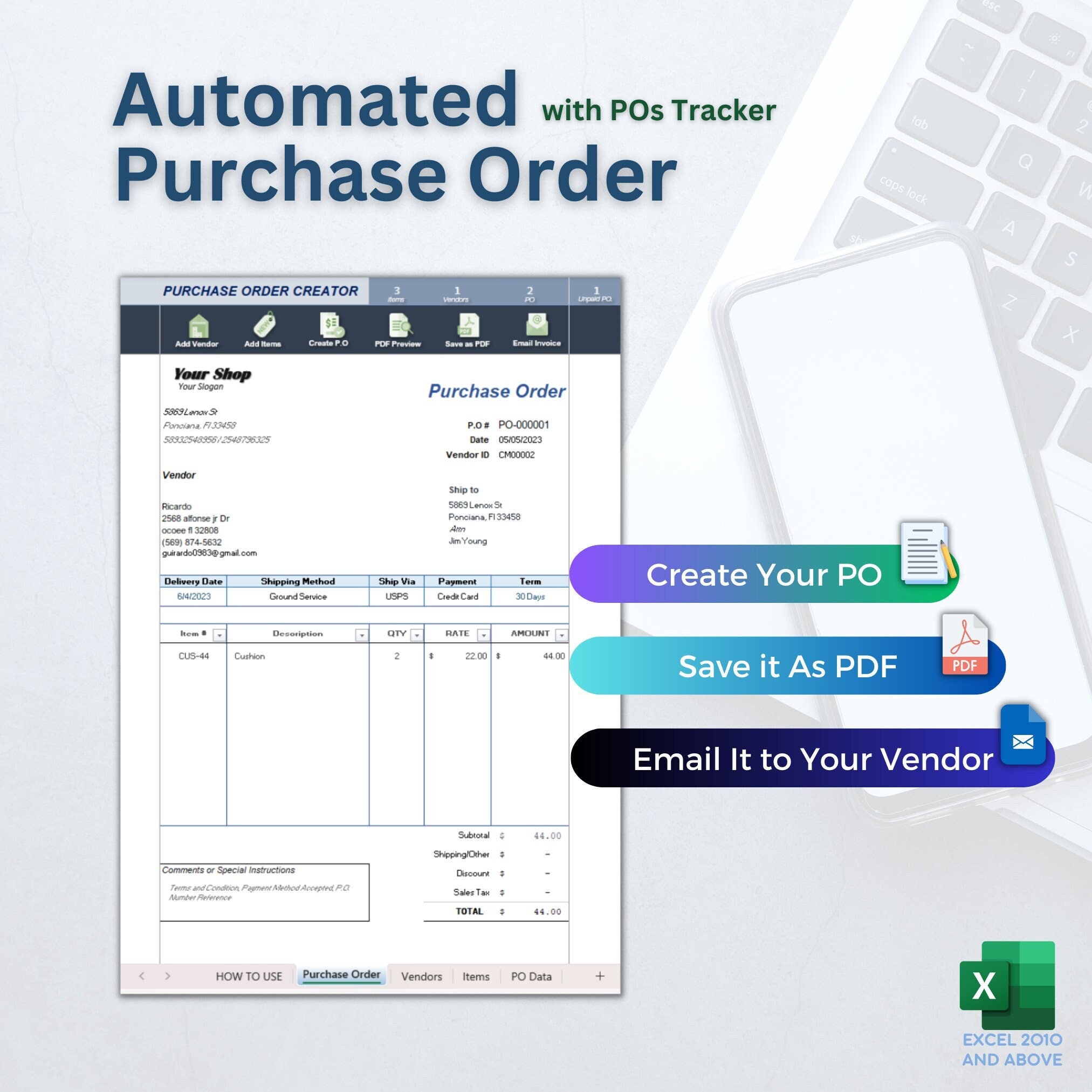 Purchase Order Tracker Spreadsheet | Purchase Order Creator | Purchase ...