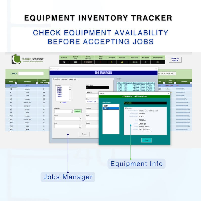 Equipment Manager, Excel Inventory Tracker, Load Manager for Masonry ...