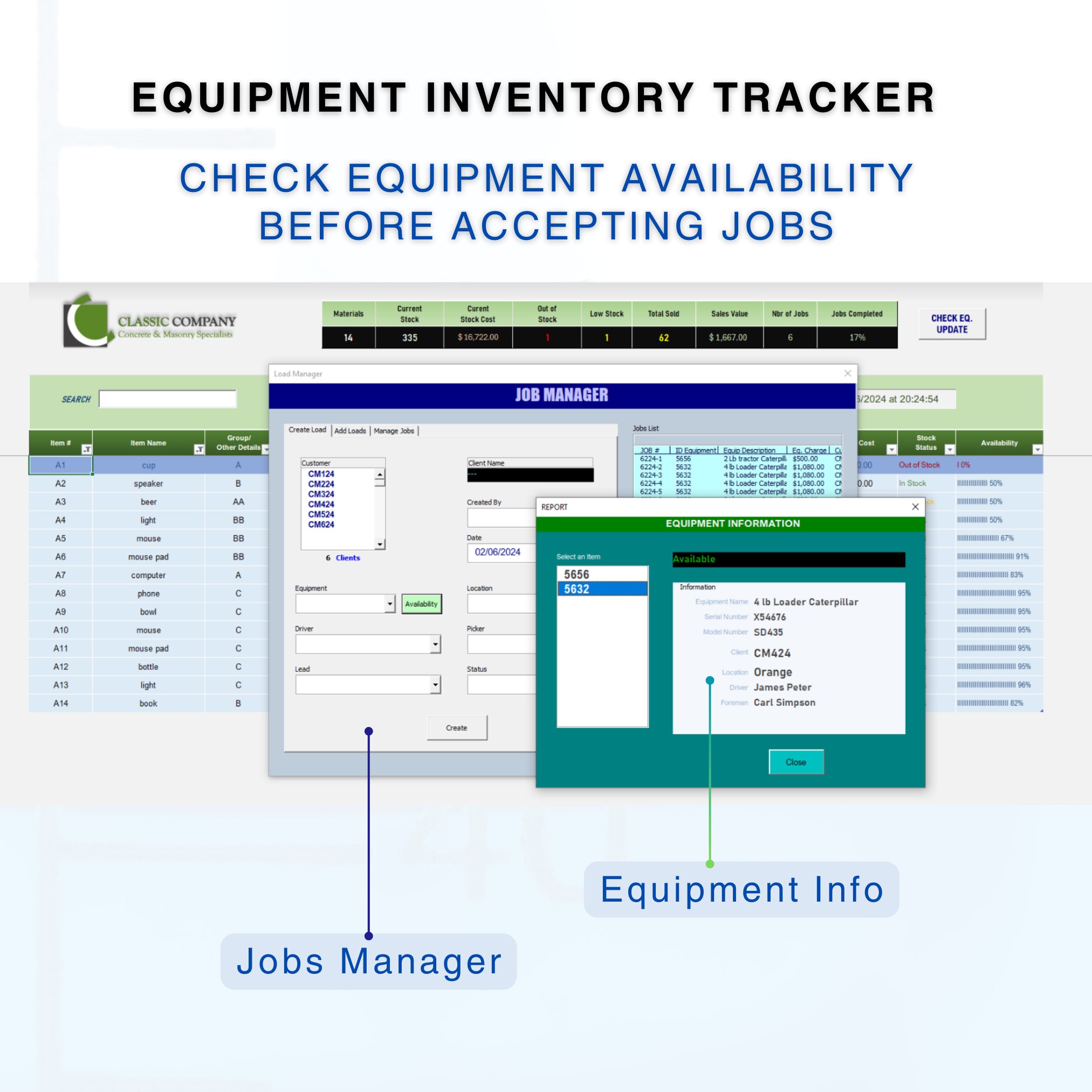 Equipment Manager, Excel Inventory Tracker, Load Manager for Masonry ...