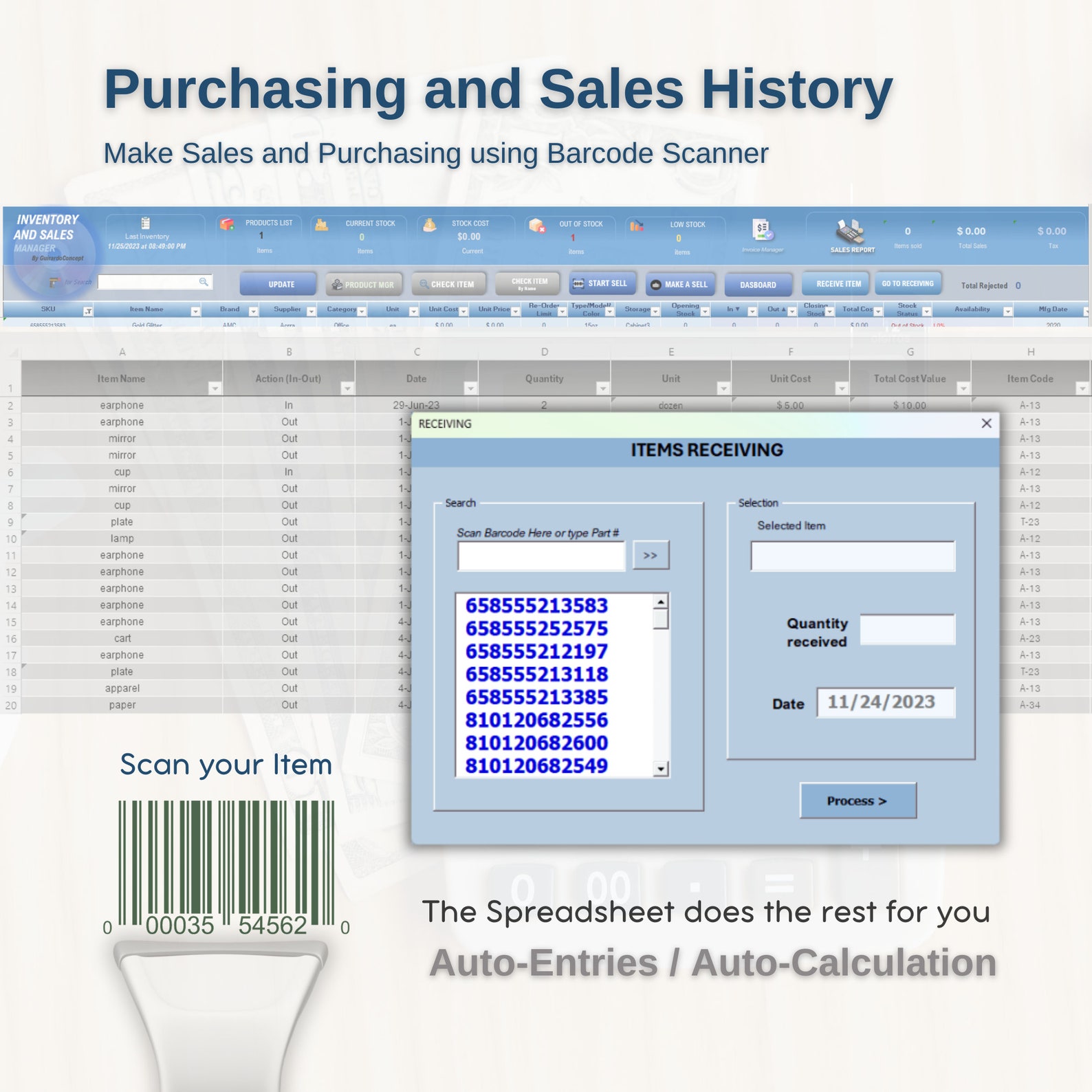 Barcode Inventory Tracker, Sales & Invoice Excel Template, Invoicing ...