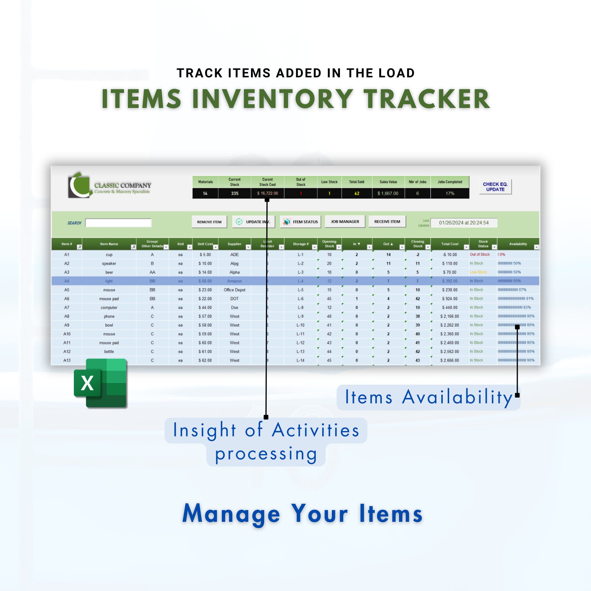 Equipment Manager, Excel Inventory Tracker, Load Manager for Masonry ...