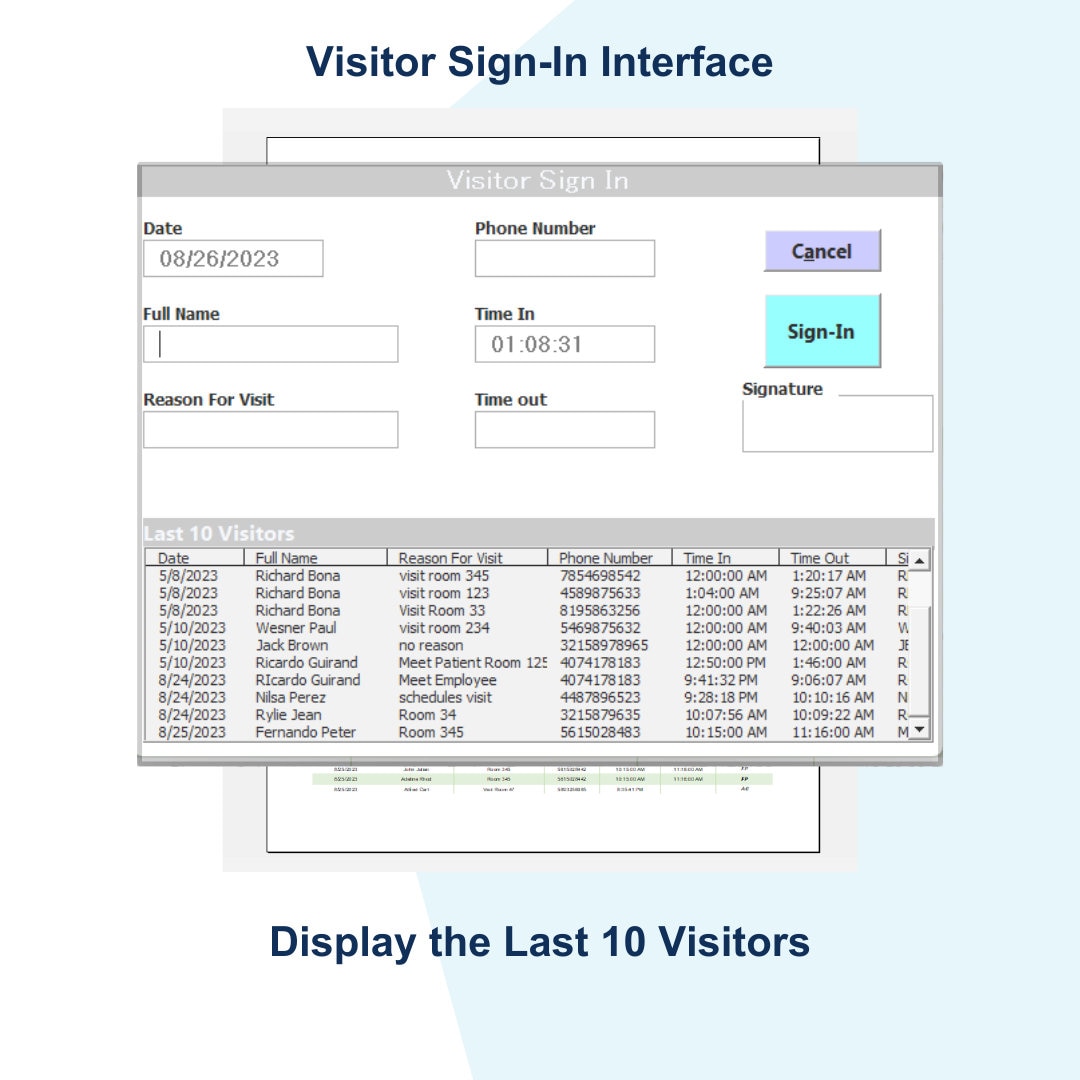 Printable Visitor Log Sheet, Visitor Tracker Template, Planner Excel ...